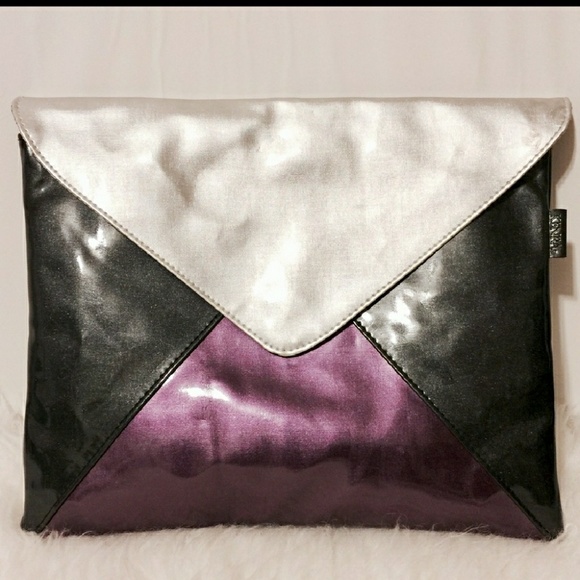 Kenar | Bags | Kenar Plum Black Silver Patent Clutch | Poshmark